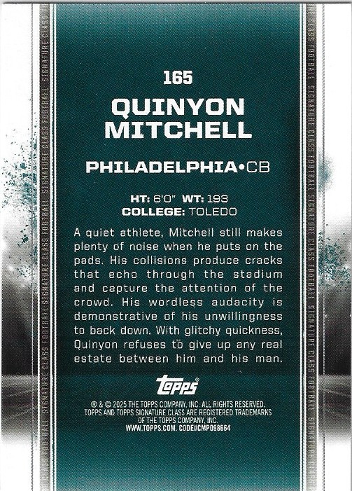 2024 Topps Signature Class - Quinyon Mitchell - Bronze - 165 - Eagles ...