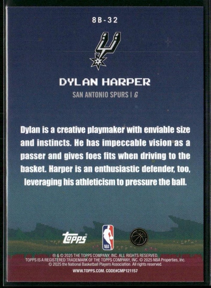 Dylan Harper 2025-26 Topps #8B-32 8-Bit Ballers San Antonio Spurs | eBay