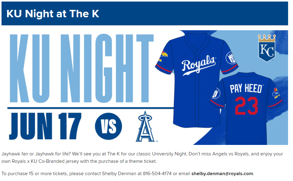 KC Kansas City Royals XL KU University Jersey Pay Heed Rockchalk ...
