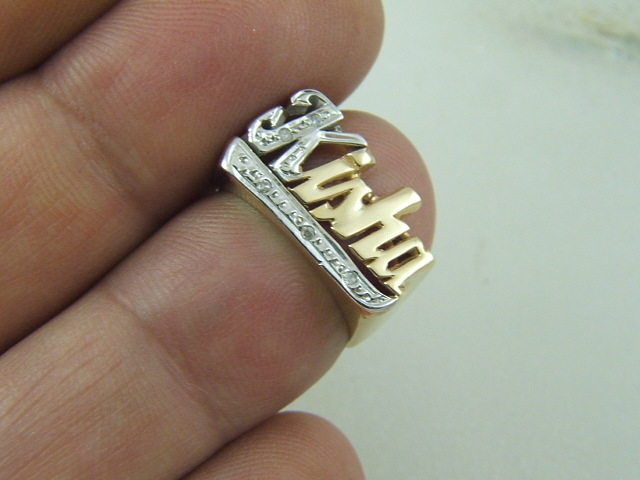 14 karat Kisha name ring 14K 2 tone gold Kisha K tail diamond initial ...