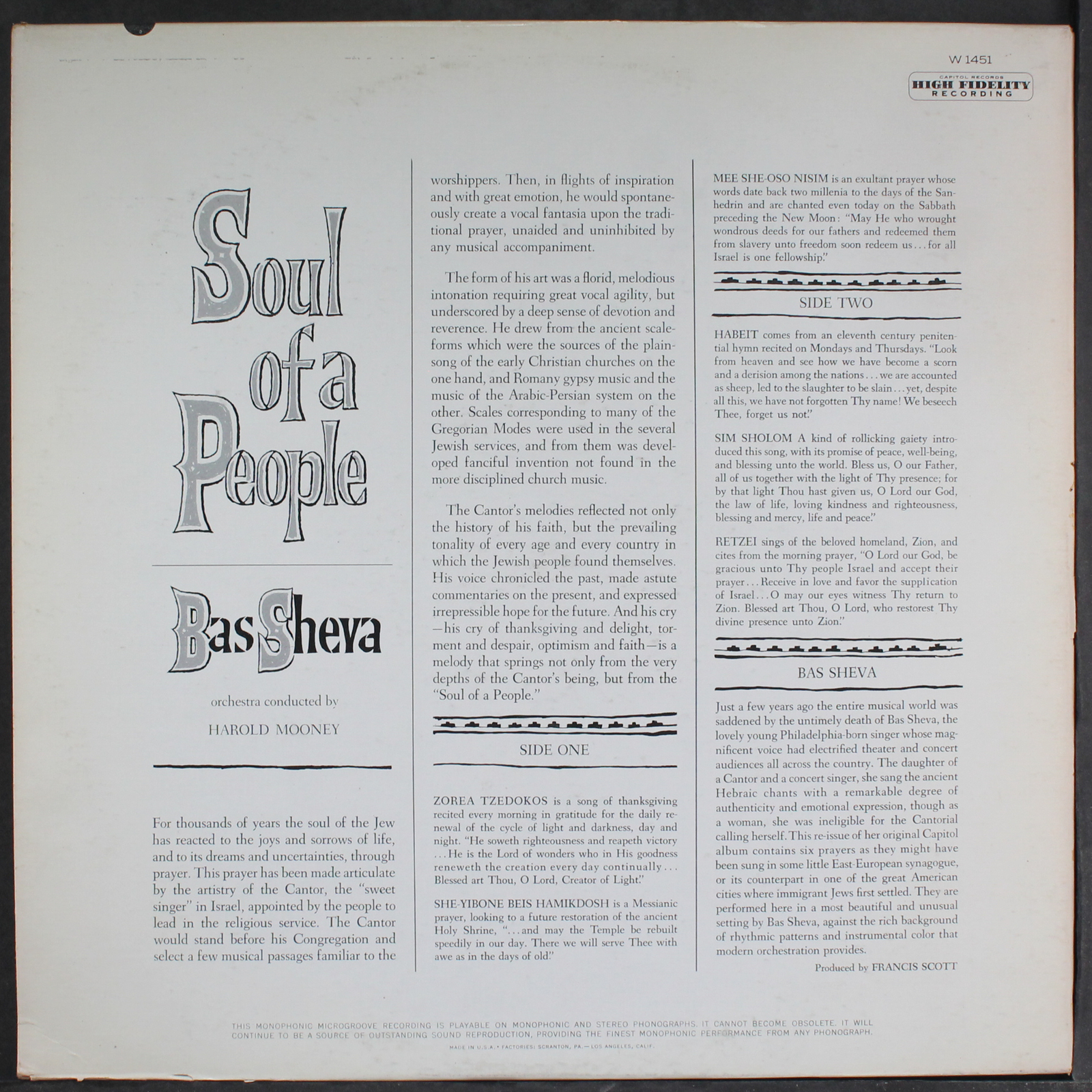 Bas Sheva : Soul Of A People - Hebraic Chants Et Chansons Capitol 12 ...