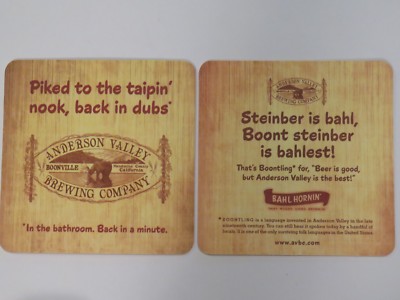 Beer Bar Coaster ~ ANDERSON VALLEY Brewing Co ~ Bahl Hornin' Means Good ...