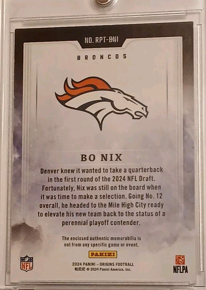 💵💎🔥 BO NIX /199 2024 PANINI ORIGINS RC ROOKIE PATCHES PURPLE GOLD NFL ...