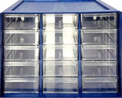 Vintage Akro-Mils Blue Plastic 15 Drawer Storage Cabinet Model 10-115 ...