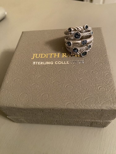 JUDITH RIPKA MULTI ROW DETAILED 925 STERLING & LONDON BLUE TOPAZ RING ...