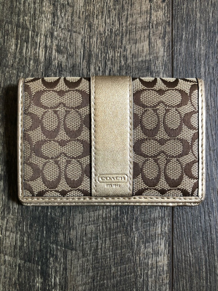 Coach Womens Folding Flap Wallet Beige Brown Signatur… - Gem