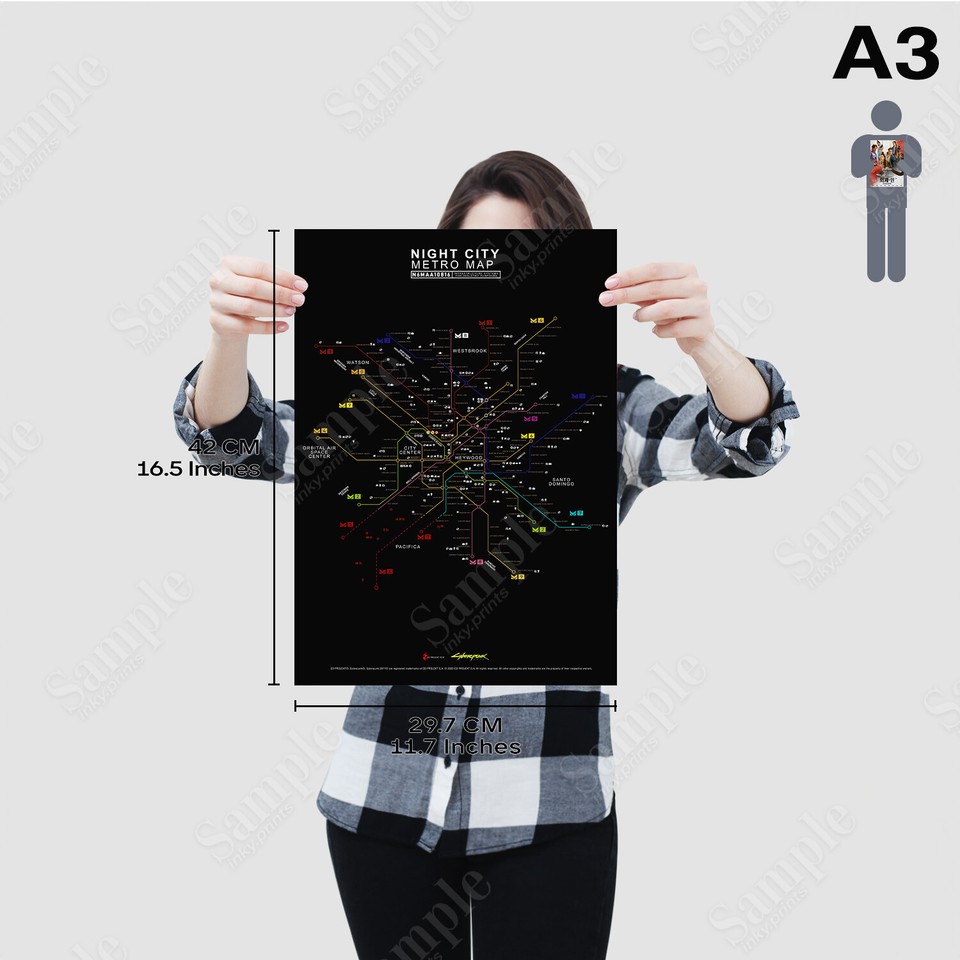 Cyberpunk 2077 Night City Metro Map Poster A1 A2 A3 A4 A5 Print Room ...