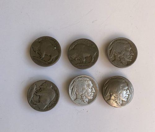 Six Vintage Buffalo Indian Head Nickel Silver Button Covers Native ...