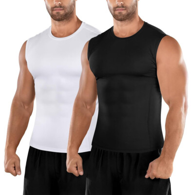 Men Compression Sports Vest Tight Tank Base Layer Sleeveless T-Shirt ...