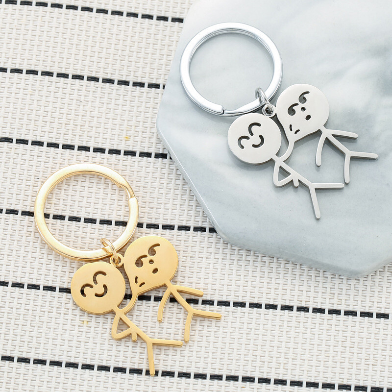 Interesting Match People Face Pinching Stainless Steel Keychain Pendant ...