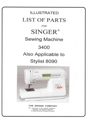 Illustrated Parts Manual, CD in PDF Format, for Singer 3400 8090 Sewing ...