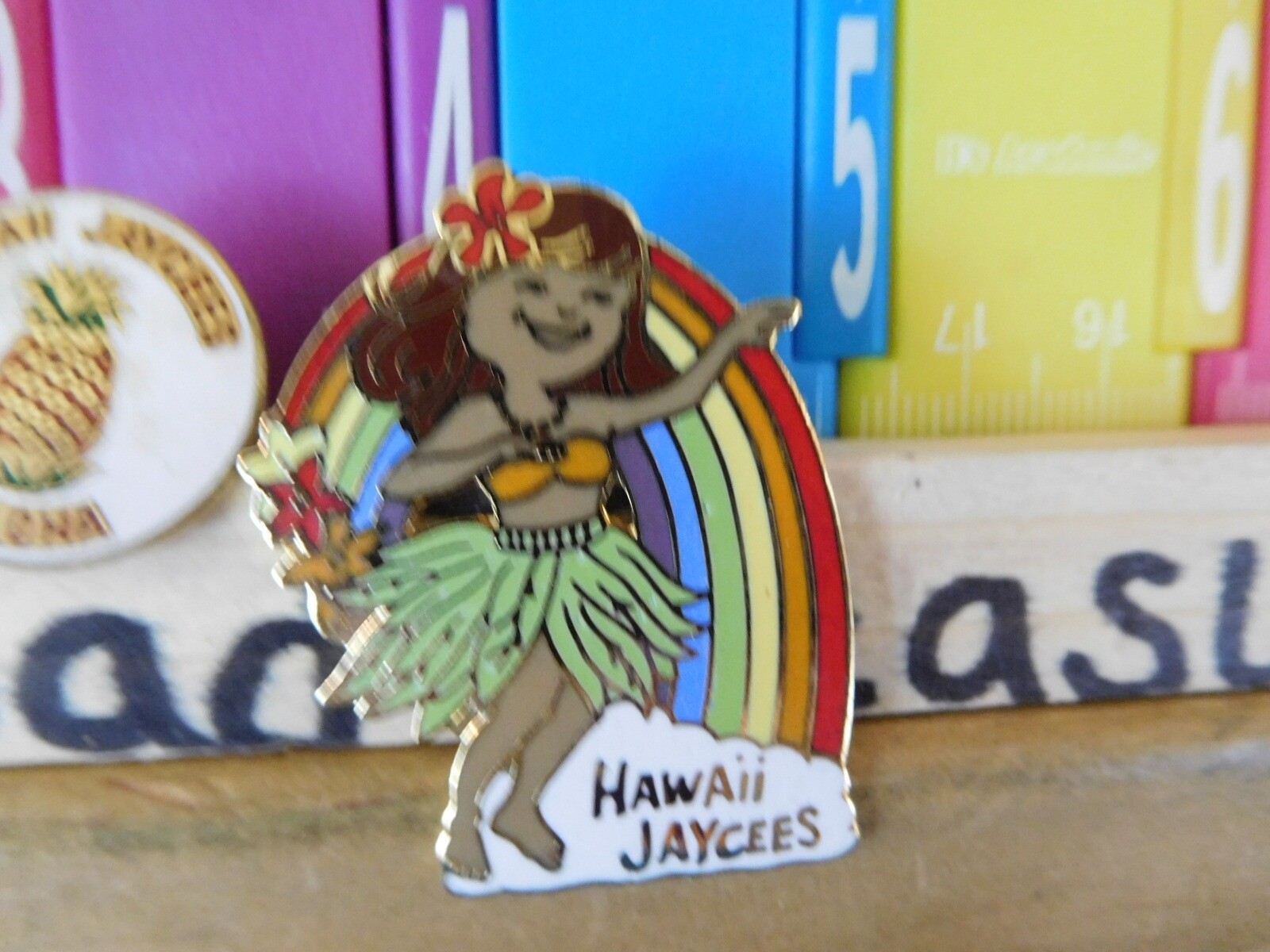 Jaycees Hawaii (4) Pineapple Hula dancers with rainbox Ocean surf | eBay