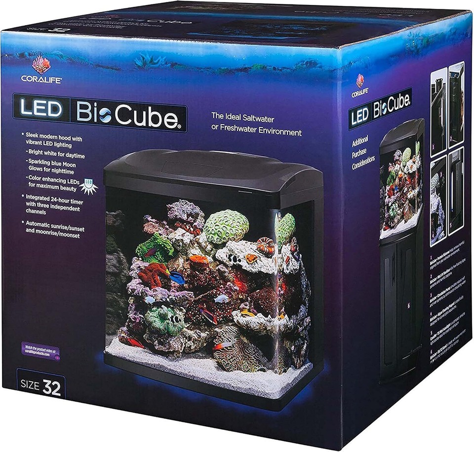 32 Gallon Freshwater Aquarium Kit, LED BioCube Fish Tank Kit Easy Setup ...