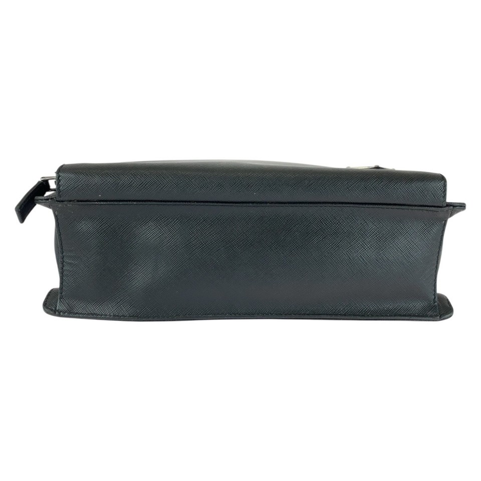 PRADA Saffiano Triangle Logo Plate Black Silver Hardware Leather Tote ...