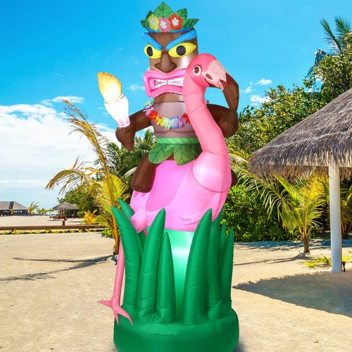 6 Ft Inflatable Tiki Flamingo Decor Hawaiian Tiki Inflatable with Air ...