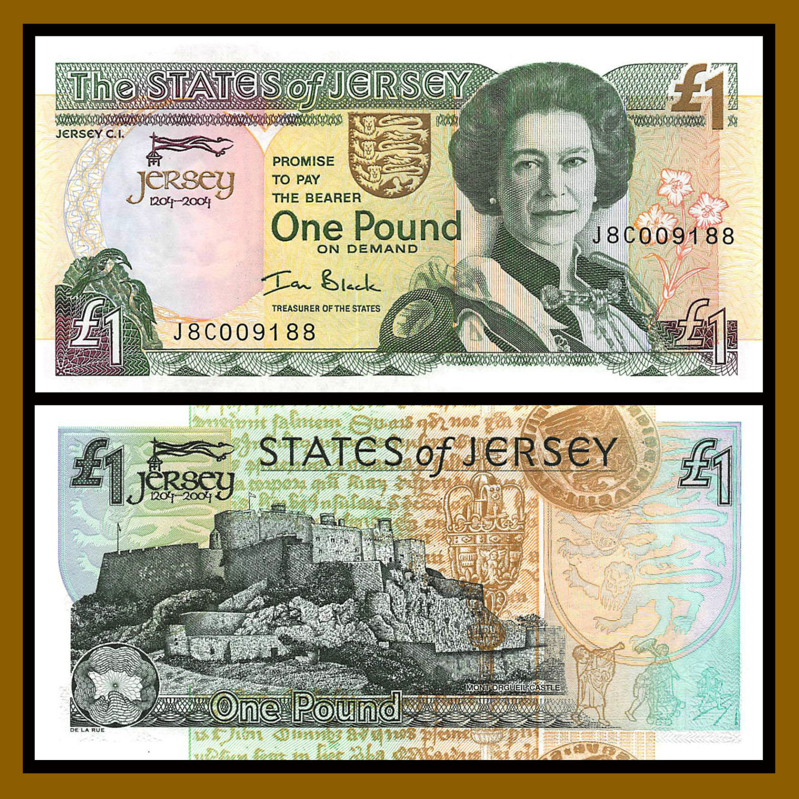 Jersey 1 Pound, 2004 P-31 (4 Digit Number J8C009188) Queen Elizabeth II ...