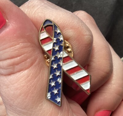 Vintage Gold Tone Red White And Blue Ribbon Enamel Lapel Pin | eBay