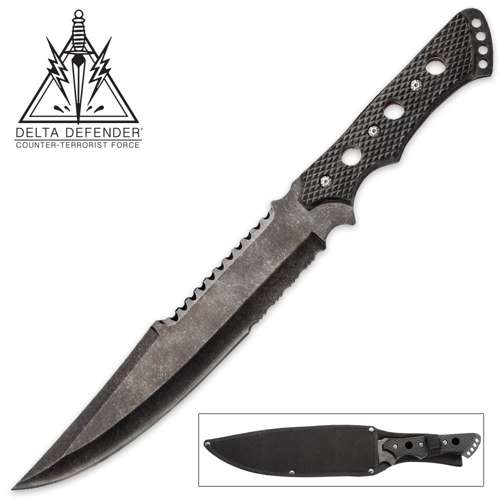 Delta Defender Hellscape Tactical Fixed Blade Knife with Nylon Sheath ...