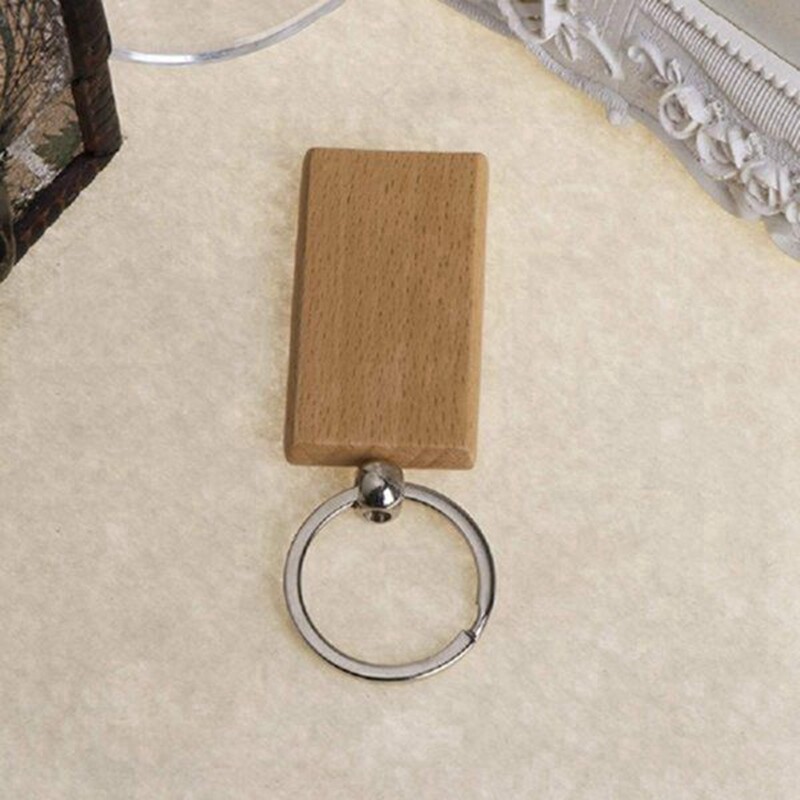 80Pcs Blank Rectangle Wooden Key Chain Diy Wood Keychains Key Tags ...