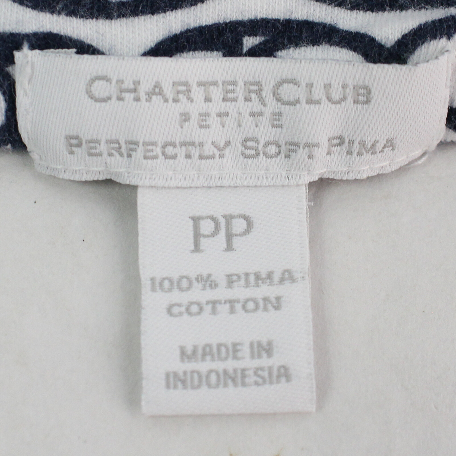 Charter Club Women's Pima 3/4 Sleeve B&W Pattern Shirt Size PP - Pre ...
