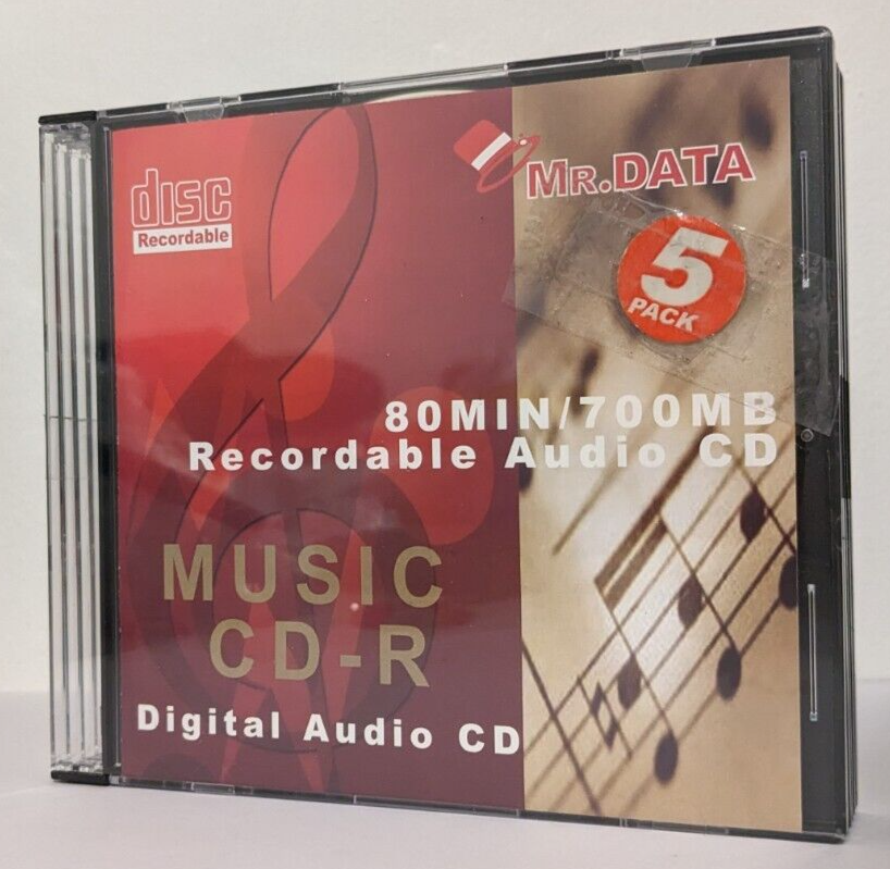 MR DATA CD-R 5 PACK / 80 MIN Digital Audio Music Blank CDR Discs - NEW ...