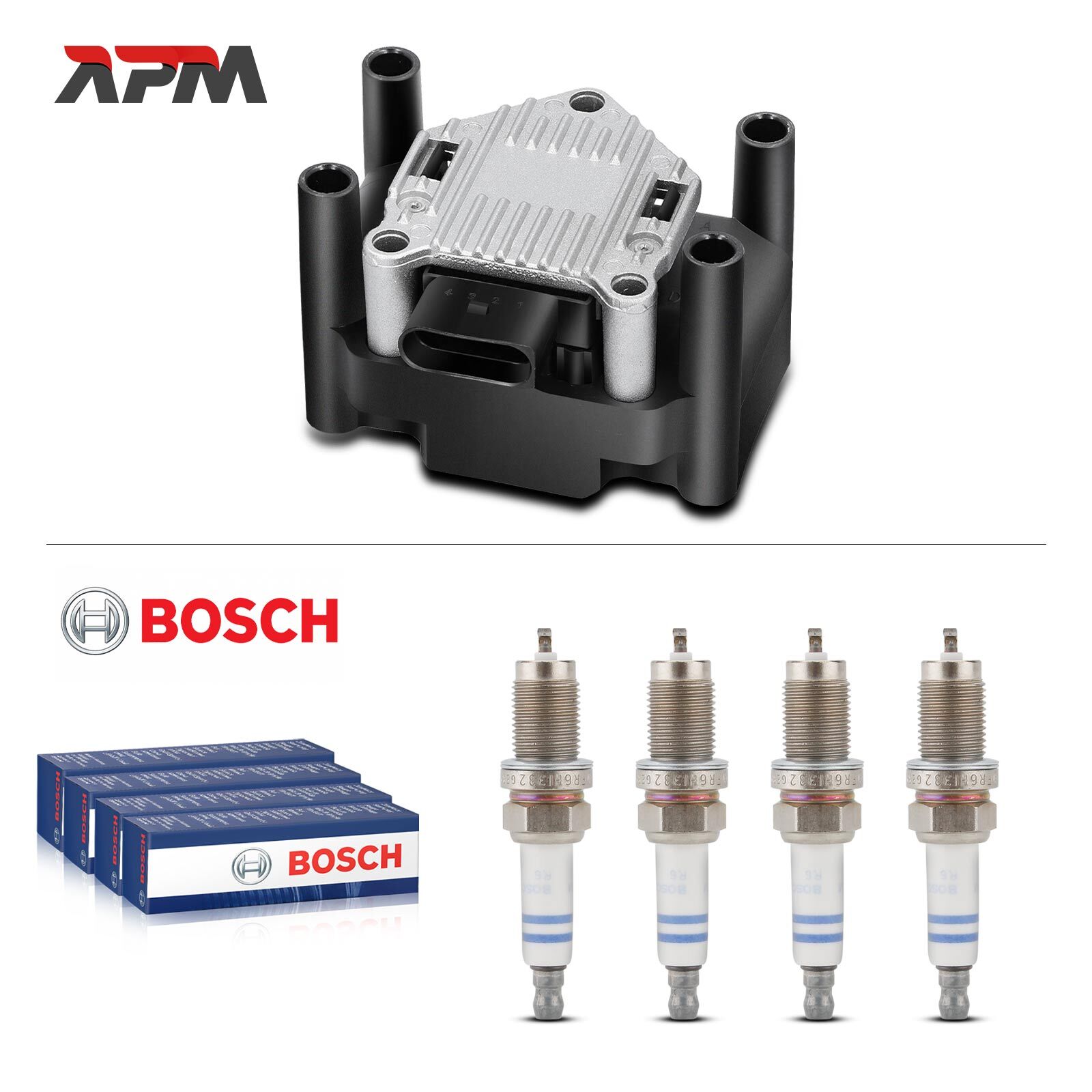 1x ZÜNDSPULE + BOSCH 0242240665 ZÜNDKERZEN FÜR AUDI A3 SEAT ALTEA SKODA ...