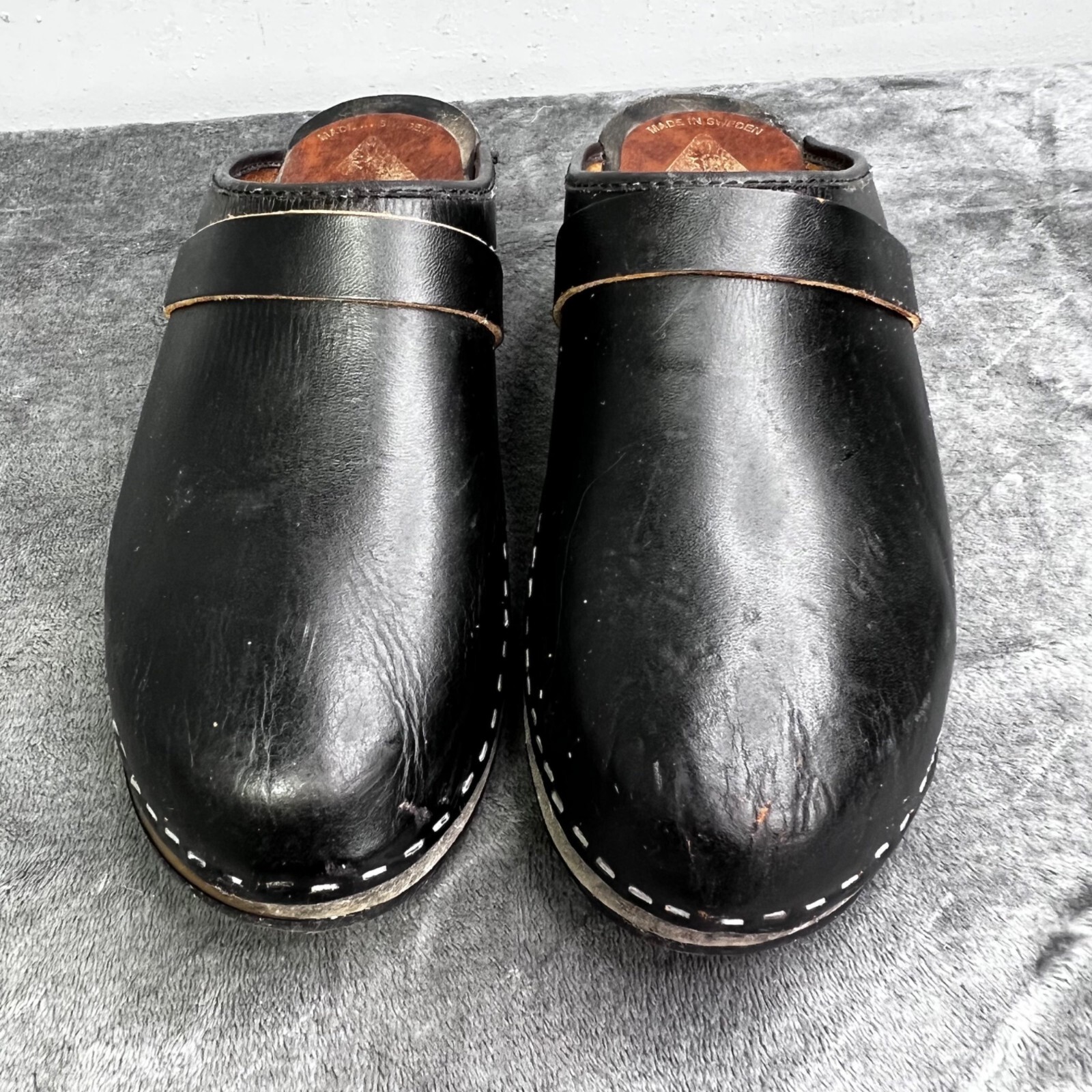 Vintage Nowa Li Anatomisk Swedish Clogs Black Leather… - Gem