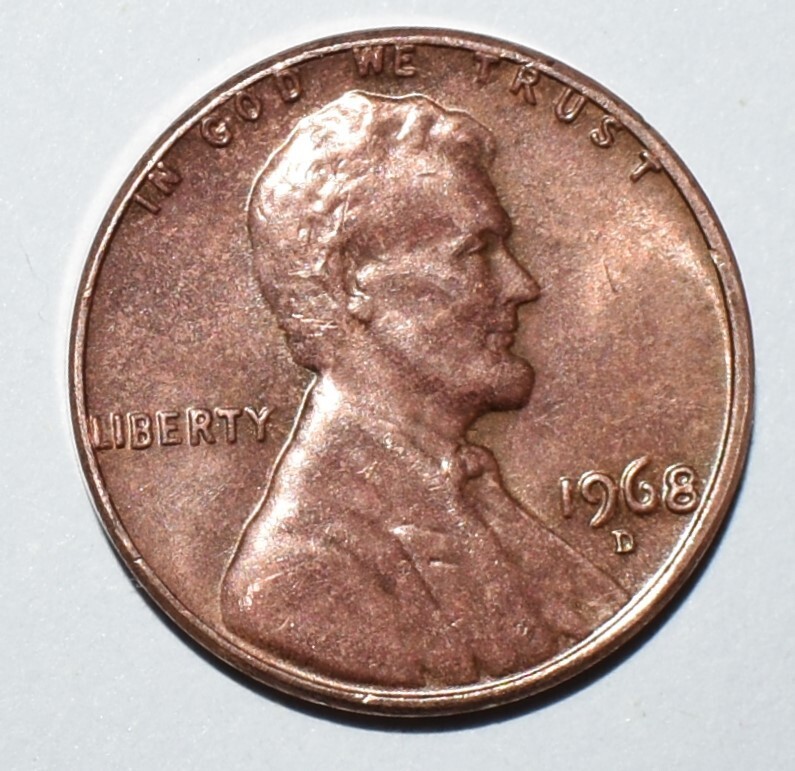 1968 D Lincoln Penny Error Top Rim, and "L" and Liberty + Red High Mint ...
