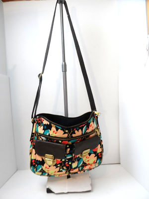 FOSSIL Riley Floral Canvas & Leather Trim Crossbody Handbag Bag Purse ...