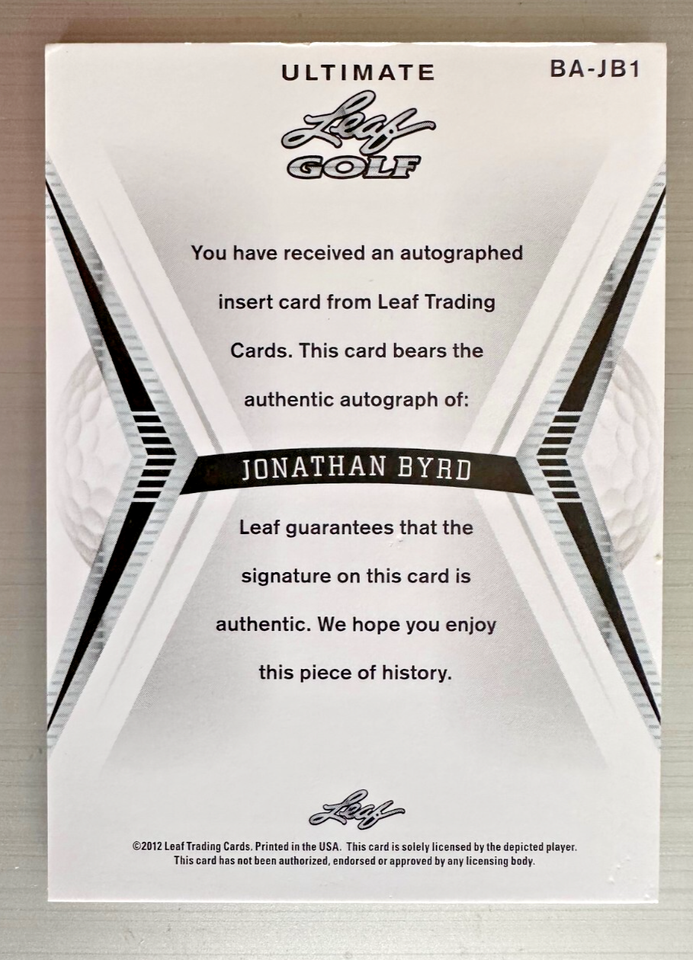Jonathan Byrd 2012 Ultimate Leaf Golf No. BA-JB1 Autographed | eBay