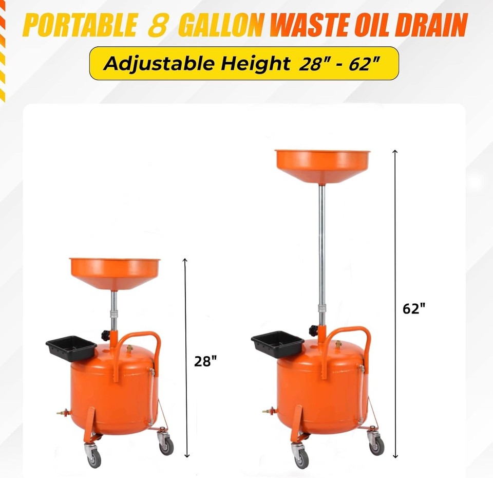 8/20 Gallon Portable Oil Drain Tank with Lift Pan–Heavy-Duty Waste Oil ...