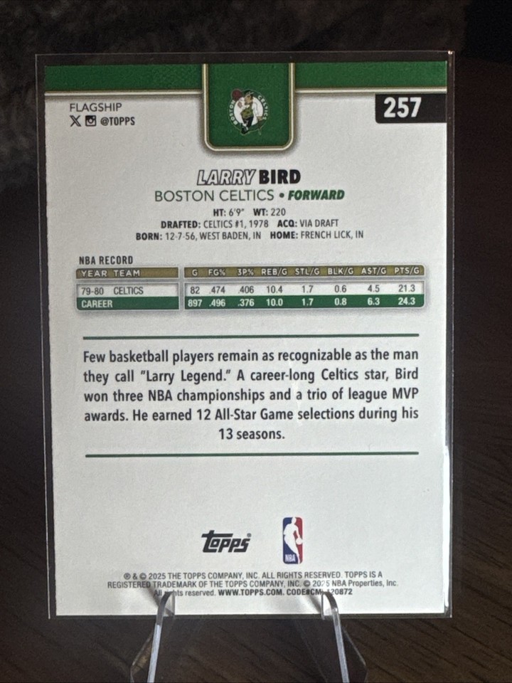 2025-26 Topps Larry Bird #257 Boston Celtics NBA Basketball Flagship ...