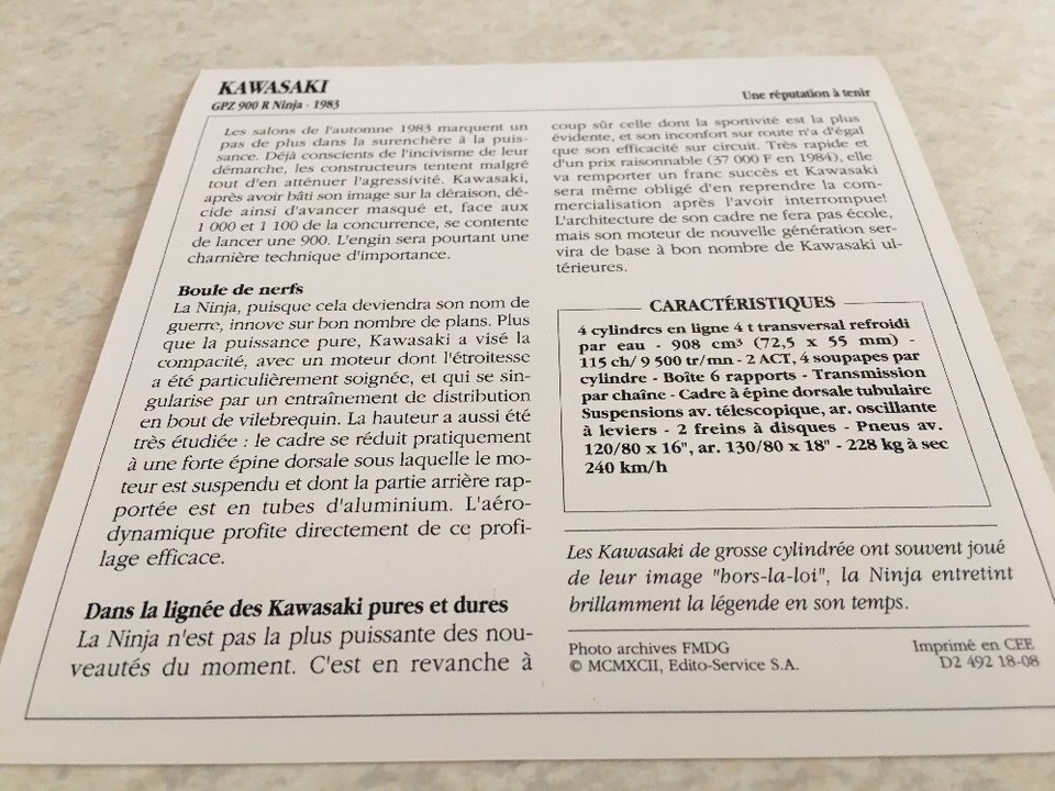 Map Motorcycle Collection Atlas Kawasaki GPZ 900 R Ninja 1983 | eBay UK