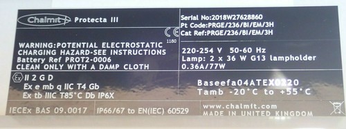 CHALMIT PROTECTA III PRGE/236/BI/EM/3H EMERGENCY LIGHT BASEEFA04ATEX0220 + CABLE | eBay