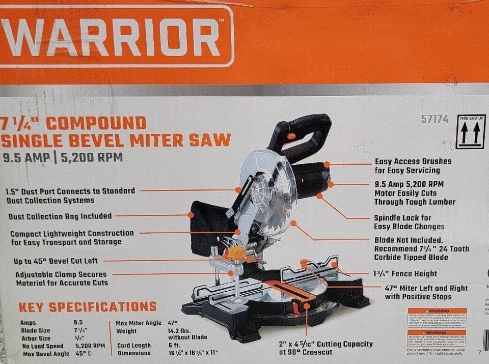 WARRIOR 7-1/4 in. Single Bevel High Power Durable Compound Miter Saw ...