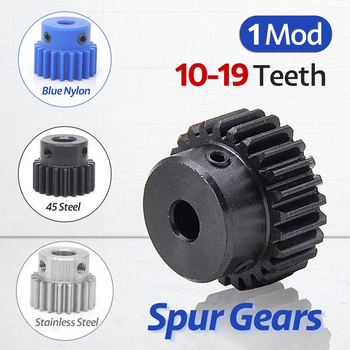1 Mod Pinion Gear Spur Gears 10-19 Teeth 4-10mm Bore No Step/Blue Nylon ...