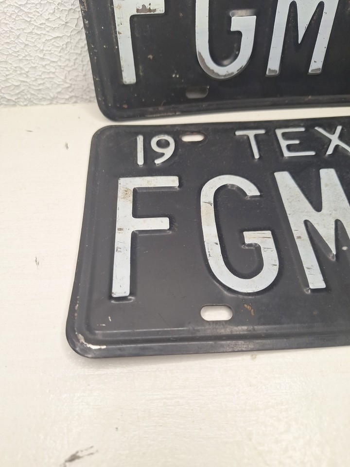 Vintage Pair Black 1966 Texas License Sequence Plates Fun Retro Auto ...