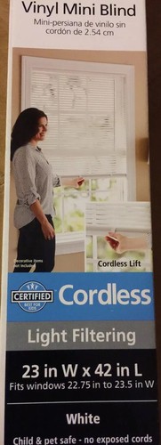 ️Mainstays 1 Inch Vinyl Mini Blind CORDLESS LIFT 23 “w X 42”L White NEW ...