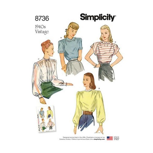 Simplicity Sewing Pattern 8736 Misses 6-14 Vintage Style Blouses Shirts ...