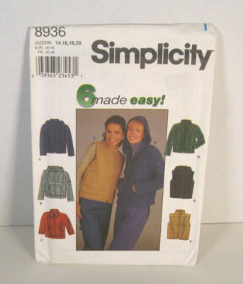 Simplicity 6 Made Easy! Jacket or Vest #8936 Misses' Sizes 14-20 ...
