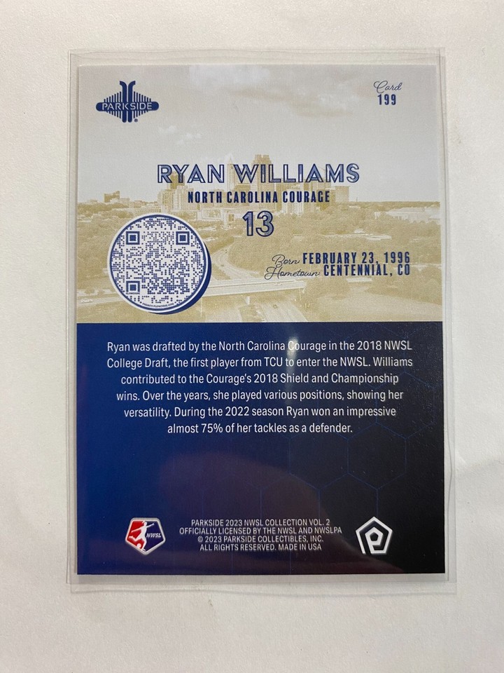 Ryan Williams 2023 North Carolina Courage #199 Parkside Vol 2 NWSL Card ...