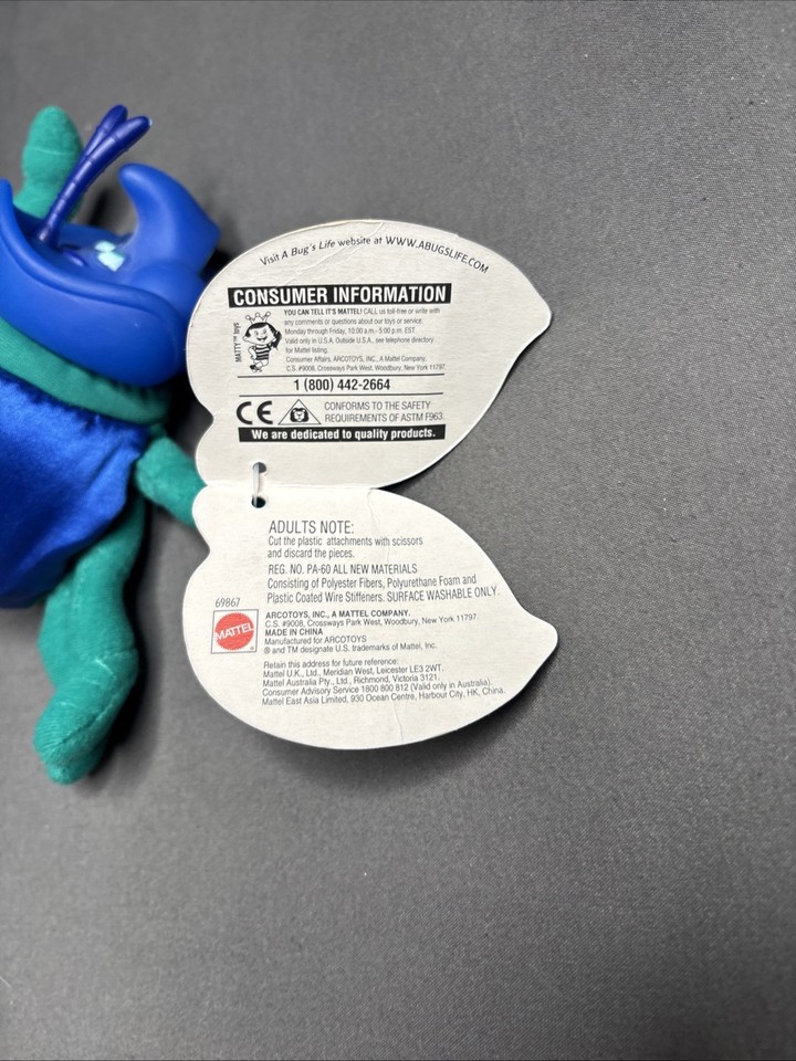 Vintage Mattel Disney Pixar A Bug's Life DIM BEETLE 5" Plastic Face ...