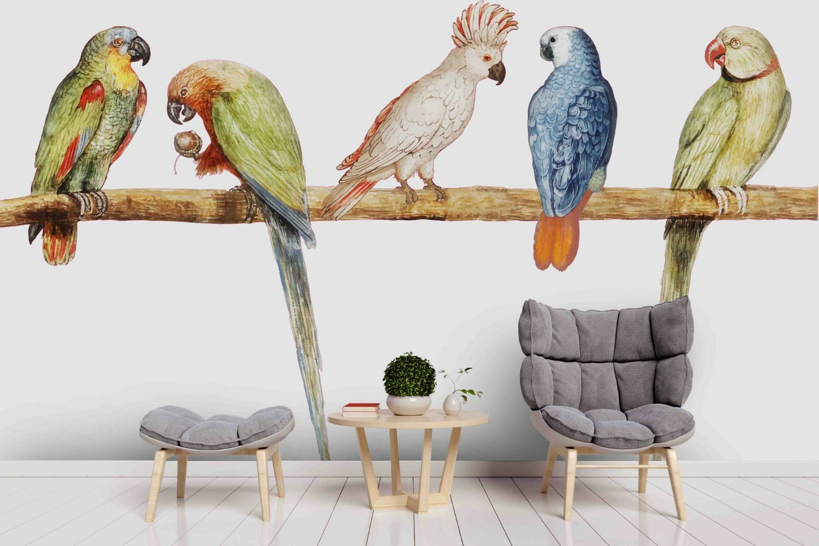3D Hand Draw Parrot Wallpaper Wall Mural Self-adhesive Removeable 57 ...