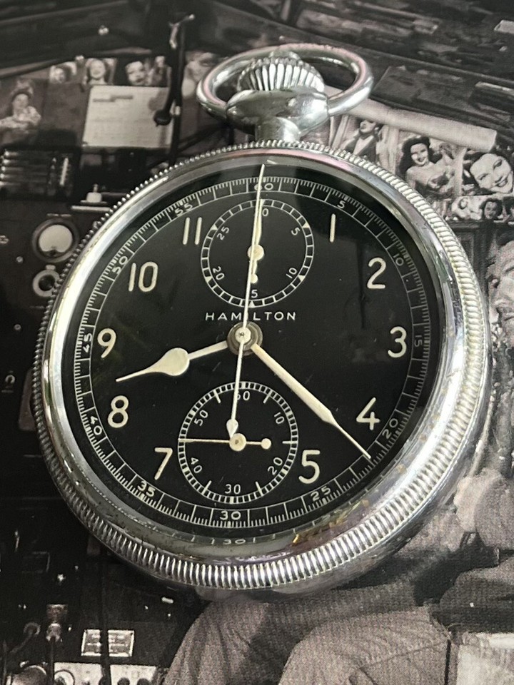 WW2 Vintage Hamilton Military Issue Pocket Watch Model 23 Chronograph ...