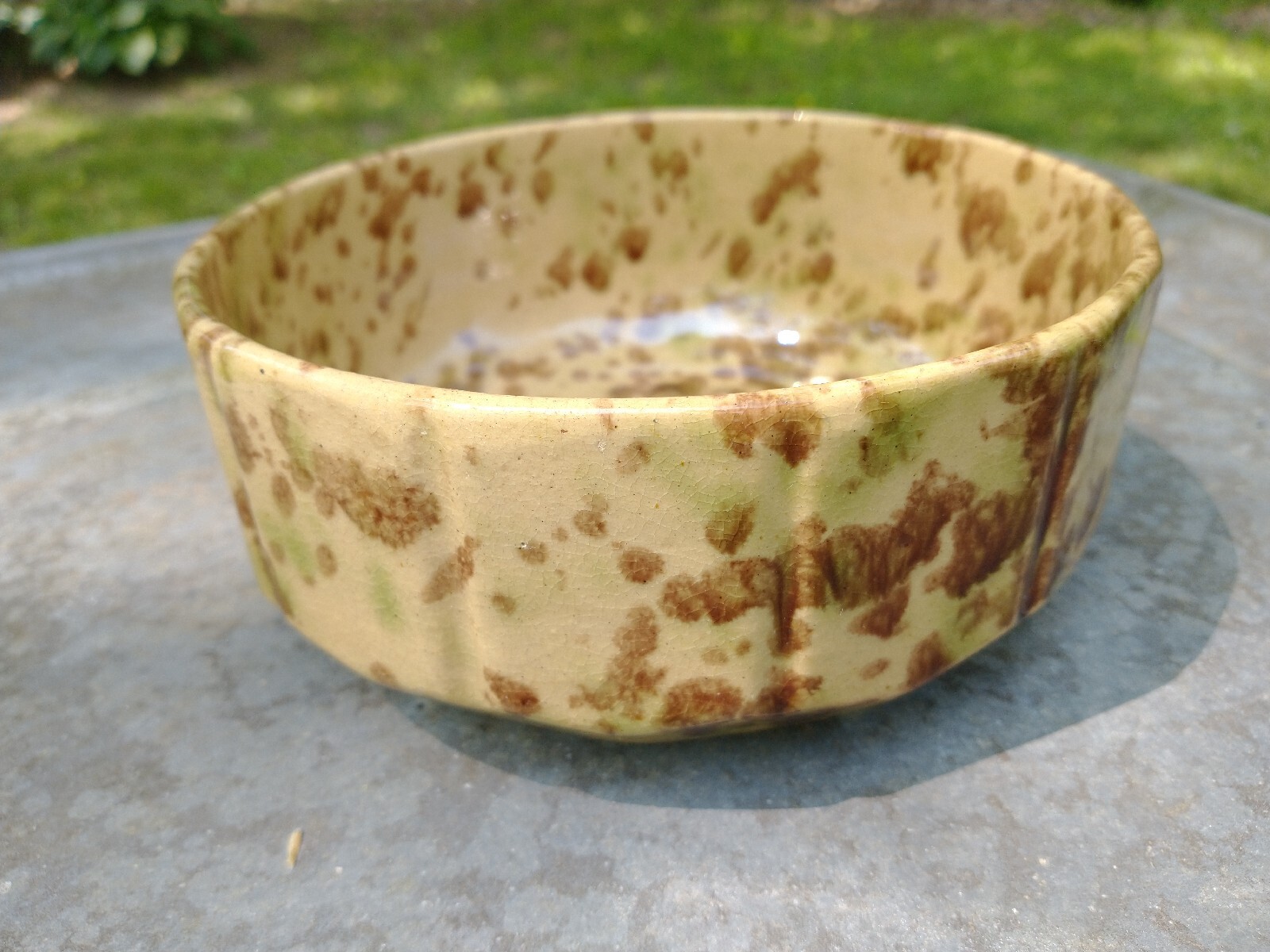 Vintage Spongeware Spatterware Green/Yellow Ware Brown Pottery Bowl 6 ...