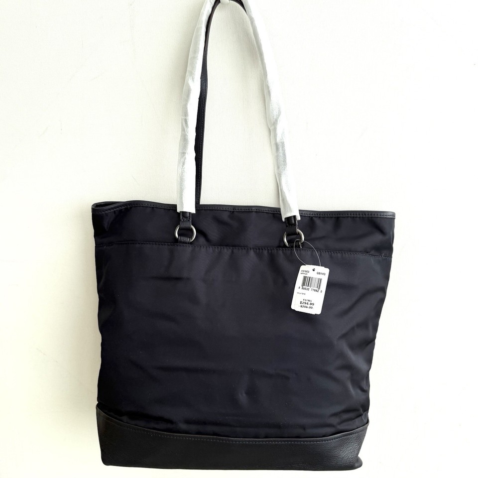NWT Coach Nylon Leather Large Shoulder Tote Bag Midnight 59073 Button ...