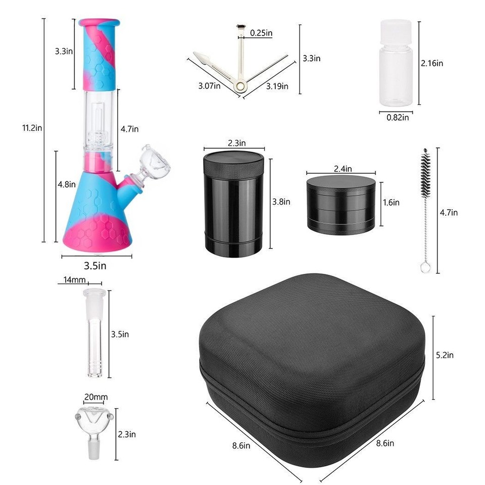 12" Silicone Glass Bong Set Smoking with Box Heavy Beaker Tobacco Water ...