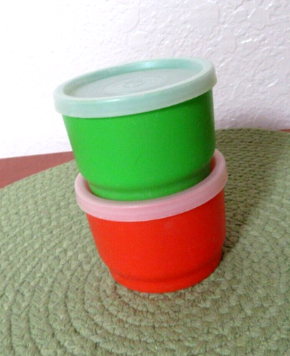 2 Vintage Tupperware Small Red and Green Containers with lids Stackable ...