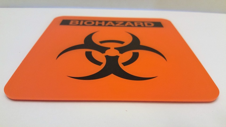 BIOHAZARD Plastic 6" X 6" Orange Sign WALL ART DECOR Man Cave Kids Room ...