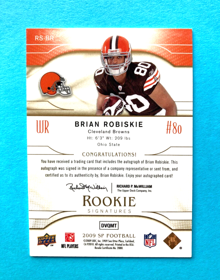 Brian Robiskie 2009 Upper Deck SP Rookie Auto #RS-BR Cleveland Browns ...